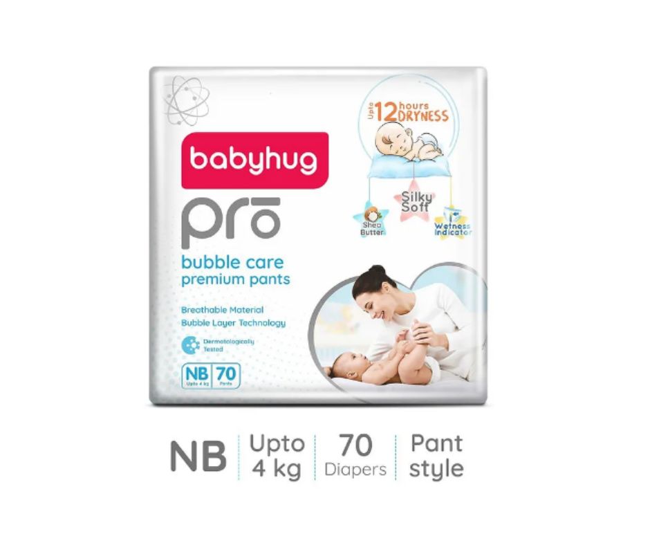 Babyhug Pro Bubble Care Premium Pant Style Diaper New Born (NB) Size ...