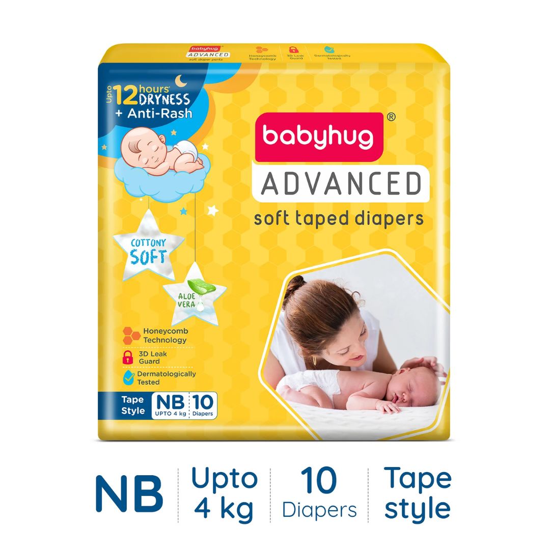 Babyhug Advanced Tape Style Diapers New Born Size (NB) - 10 Pieces ...