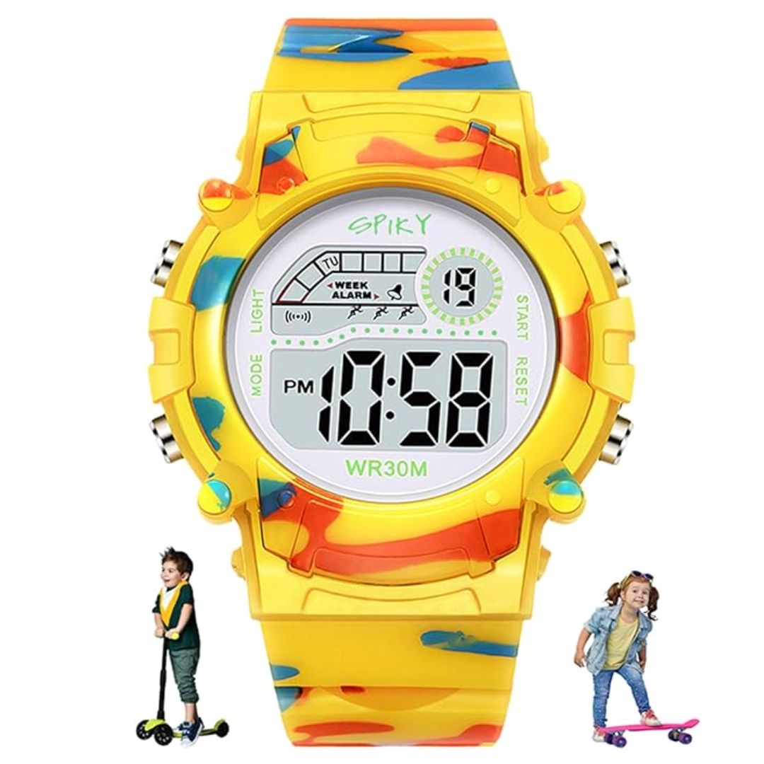 Spiky Military Digital Sports Watch - Yellow – Krazy Caterpillar