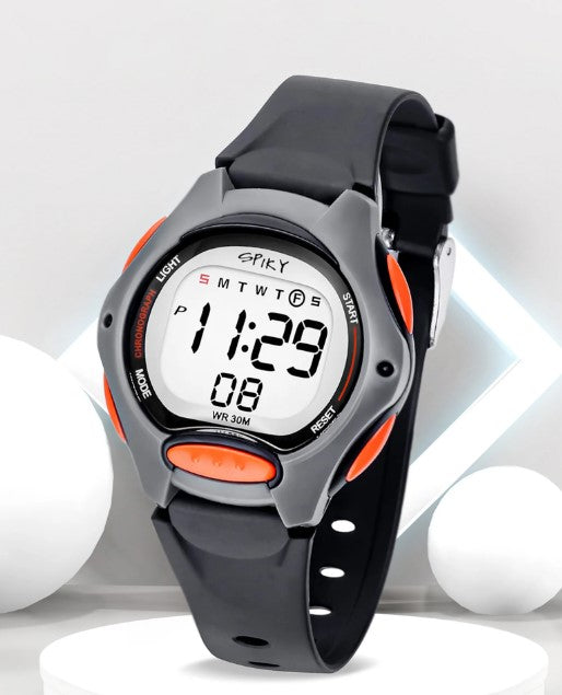 Spiky Round Digital Kids Sports Watch - Black – Krazy Caterpillar