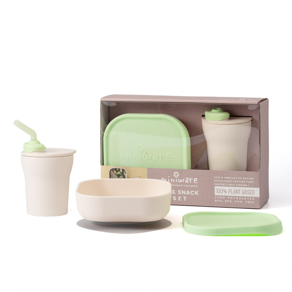 Sip & Snack Feeding Set - Vanilla Green | Miniware – Krazy Caterpillar